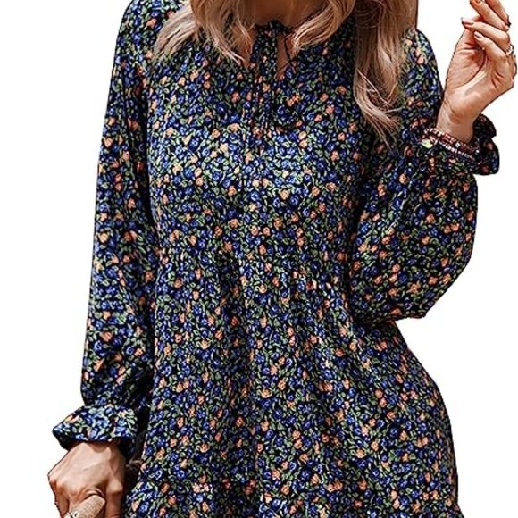 kirundo | Dresses | New Blue Boho Long Sleeve Ruffle Mini Dress | Poshmark